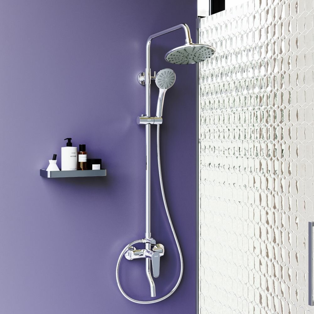 Душевая система с тропическим душем Dorff Prime D0740900 хром, со смесителем, шланг с защитой от перекручивания