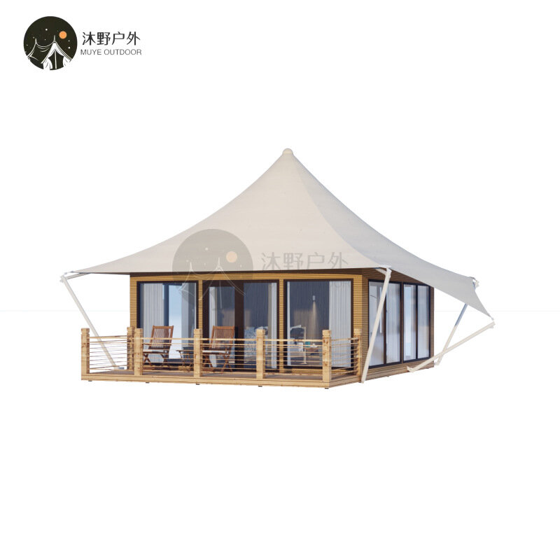 Кемпинг на природе, роскошный глэмпинг-отель в шатрах, курортное кемпинговое размещение, шатер для обедов в стиле легкой роскоши, отдых.