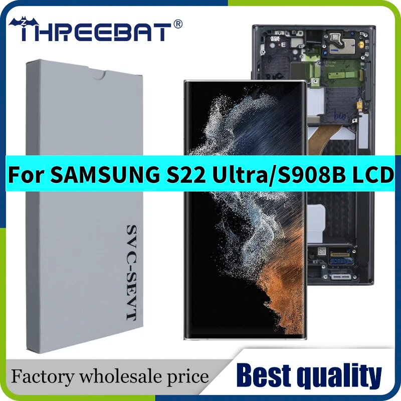 6,8-дюймовый динамический AMOLED 2X для Samsung S22 Ultra 5G ЖК-дисплей SM-S908B Black No Frame