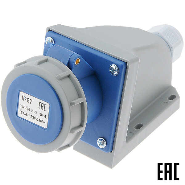 Розетка LEE1132 / YS CEE1132 на поверхность 2P+E 16А 240В IP67 с сальником М25
