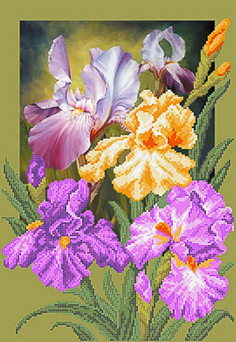 Канва/ткань с рисунком Матренин посад для вышивания бисером 37 см х 49 см 4020 Г Ирисы