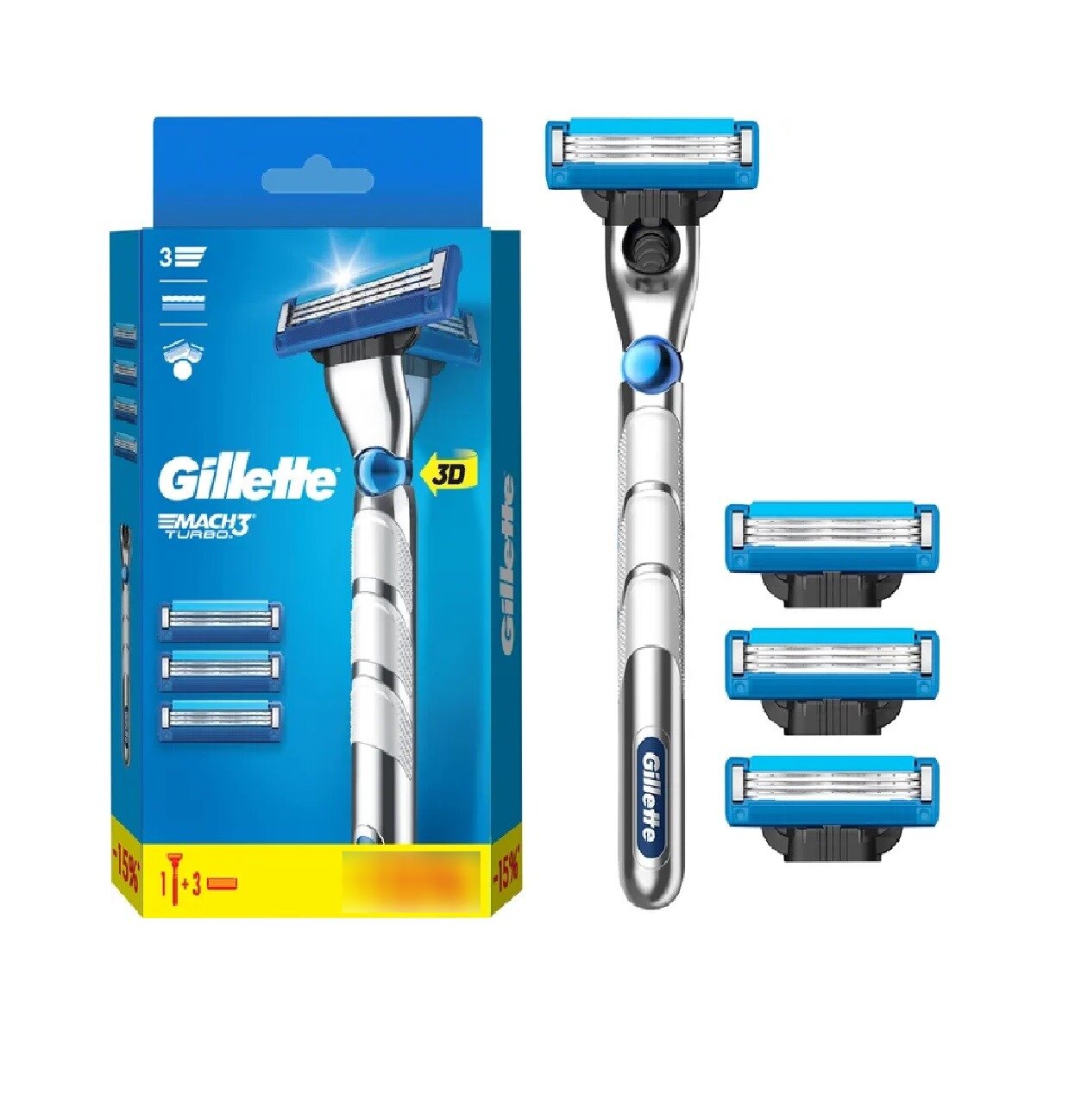 Мужская бритва Gillette Mach3 Turbo, с 4 сменными кассетами