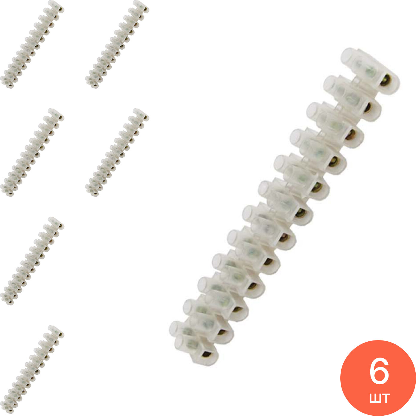 Клеммная колодка TDM Electric / ТДМ Электрик ЗВИ 20 винтовая в корпусе из полиэтилена, белая 12 полюсов, сечение 1.5-6мм2, 20А, 400В / электрика (комплект из 6 шт)