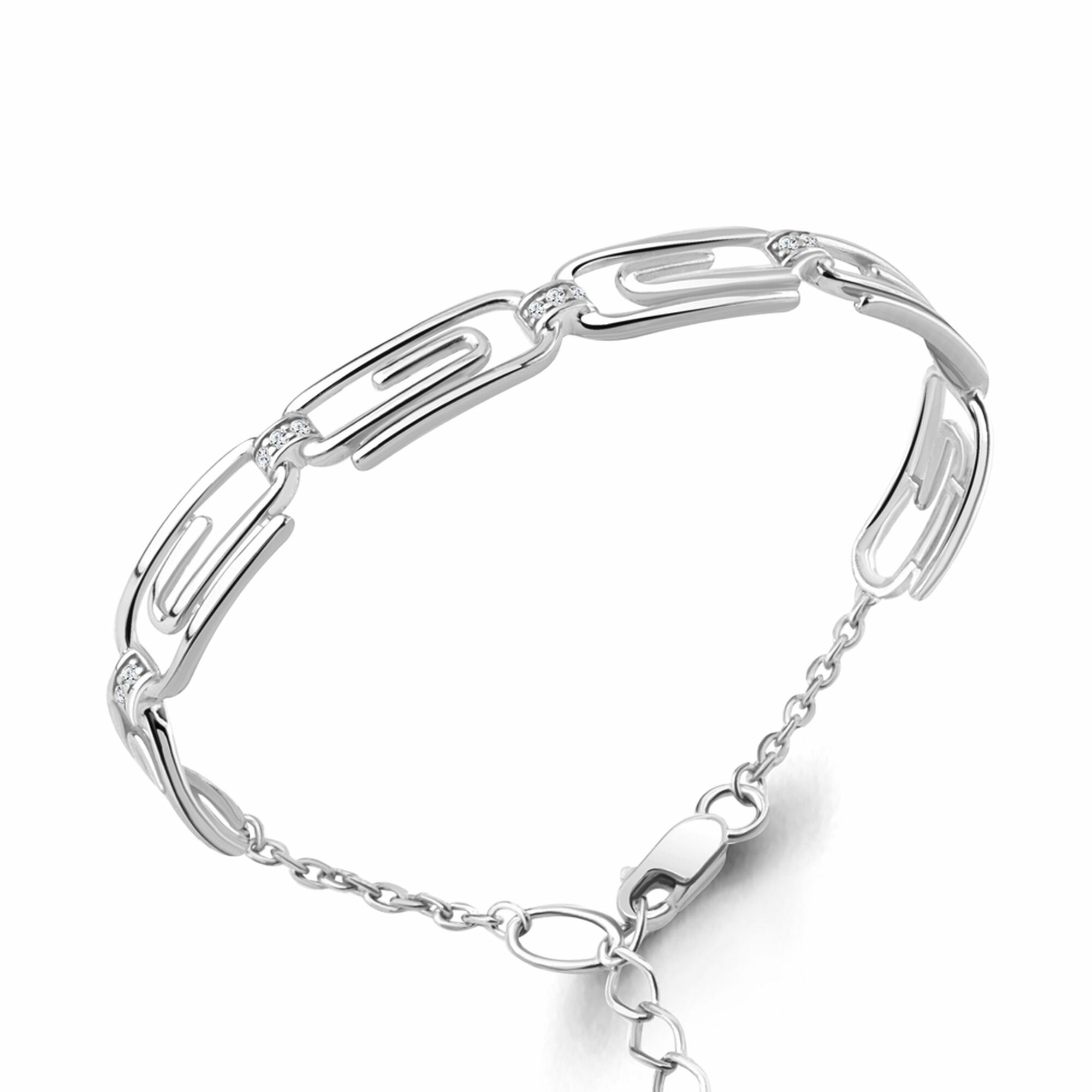 Жесткий браслет, серебро, 925 проба, родирование, фианит