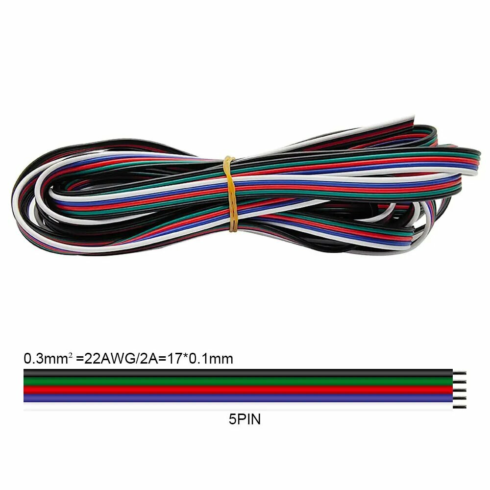 Светодиодный провод 22AWG 3Pin/2Pin/4Pin/5Pin/6Pin 1-100 м 5m, 5Pin Led Wire