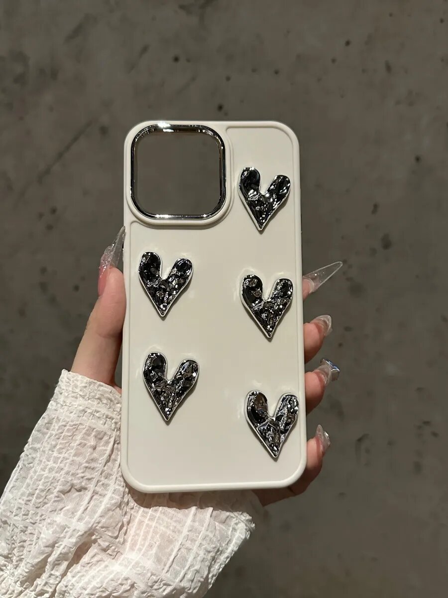 Чехол О'кейси, для iPhone 15 Pro Max, силикон, белый, с сердечками