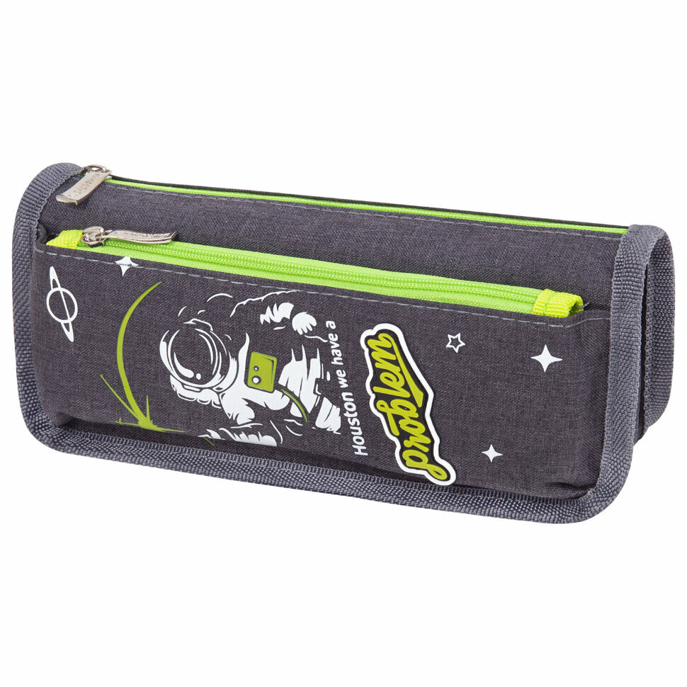 Пенал мягкий юнландия, 2 отделения, полиэстер, "Cosmonaut", серый, 21х6х9 см, 270275, 270275