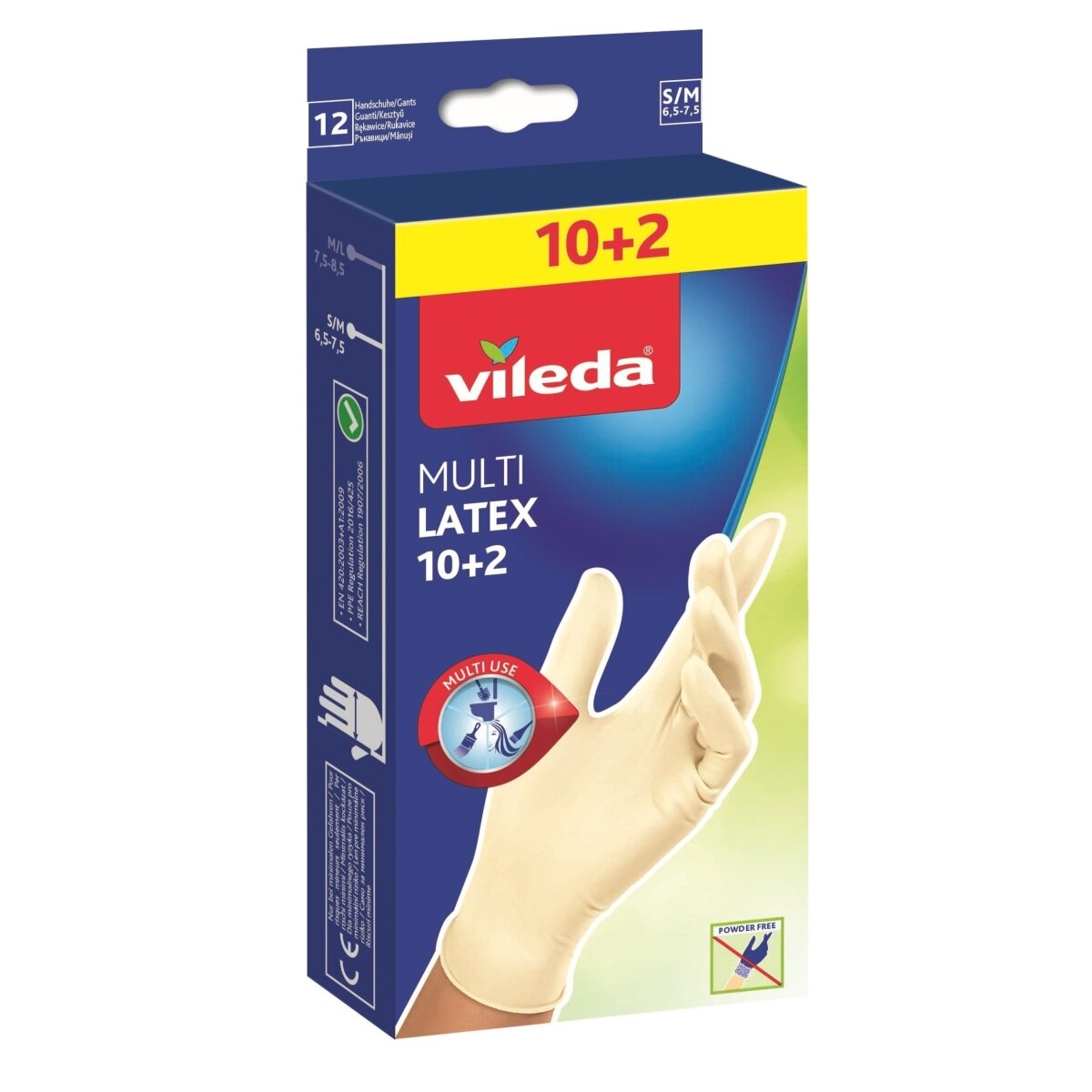 Перчатки хозяйственные, Vileda, Мульти Латекс, 10+2 шт, S/M