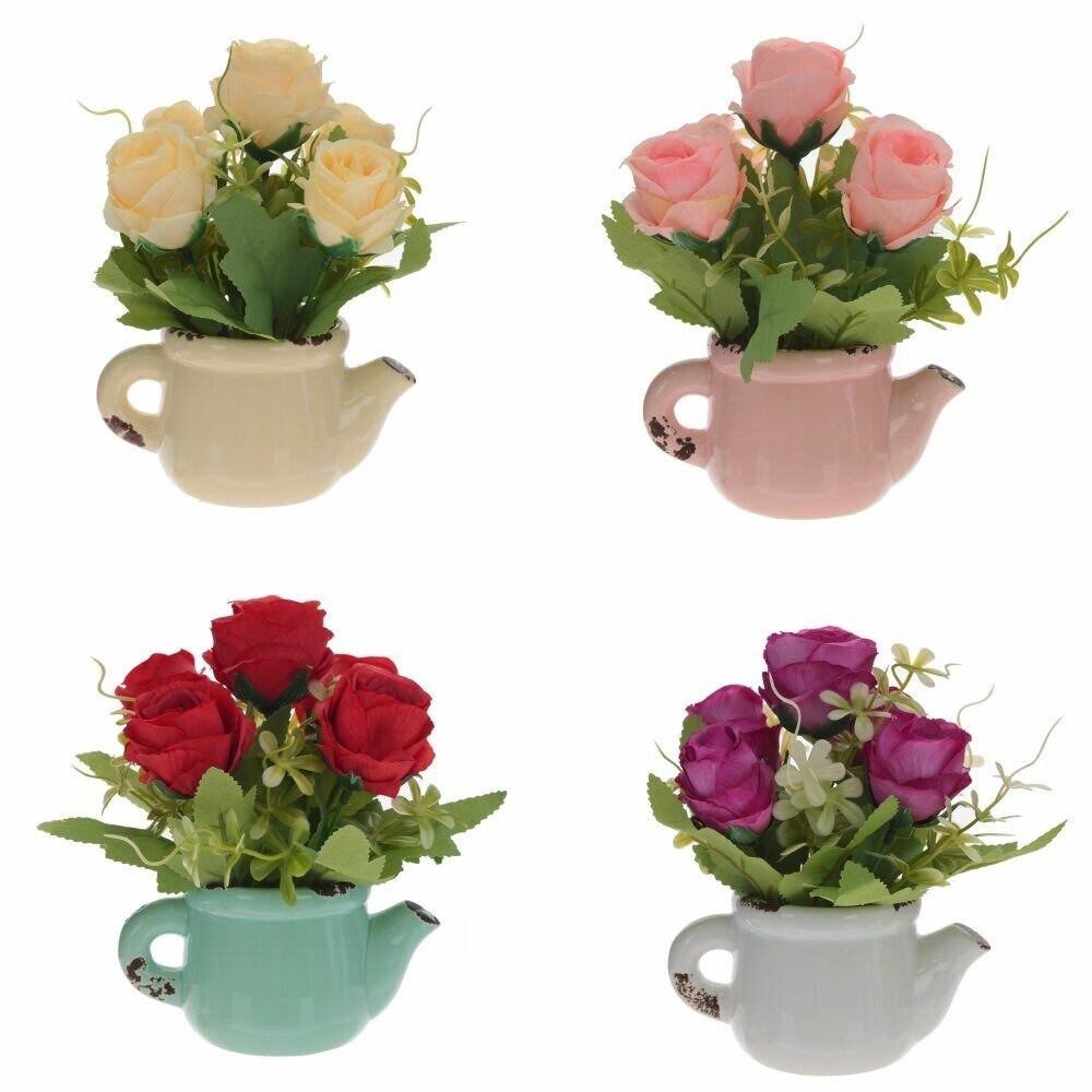 Цветочная композиция в кашпо "Розы", 14х14х17 см, 4 вида, 1 штука