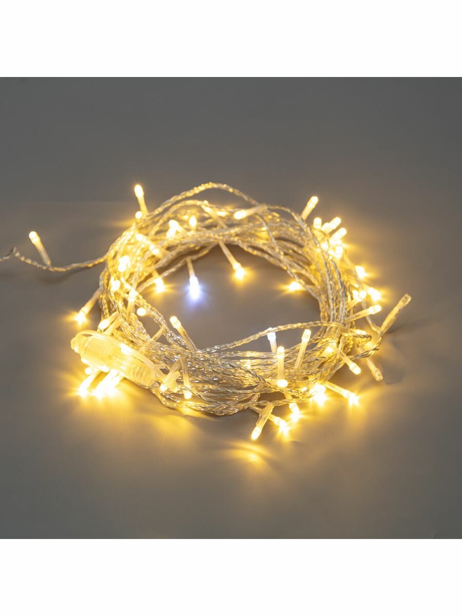 Гирлянда светодиодная "Нить" 10м 75LED тепл. бел. 1.7Вт 230В IP44 эффект мерцания провод прозр. Neon-Night 305-526