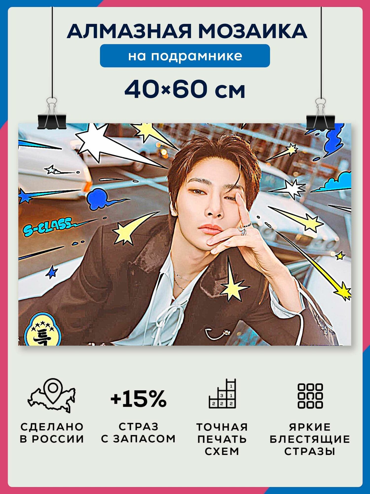 Алмазная мозаика SK Stray Kids 40х60 на подрамнике полная выкладка квадратными стразами