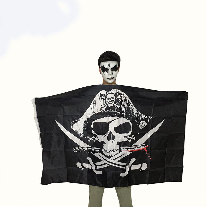 Пиратский флаг 150*90 см из прочного полиэстера, крепления-люверсы