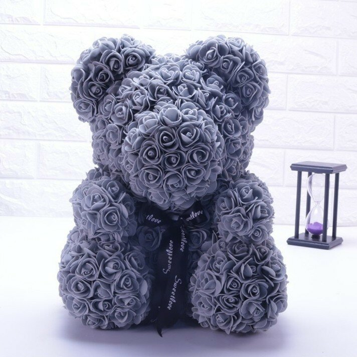 Стабилизированный цветок Muyue "Роза Медведь", 40см, пенополиуретан, серый