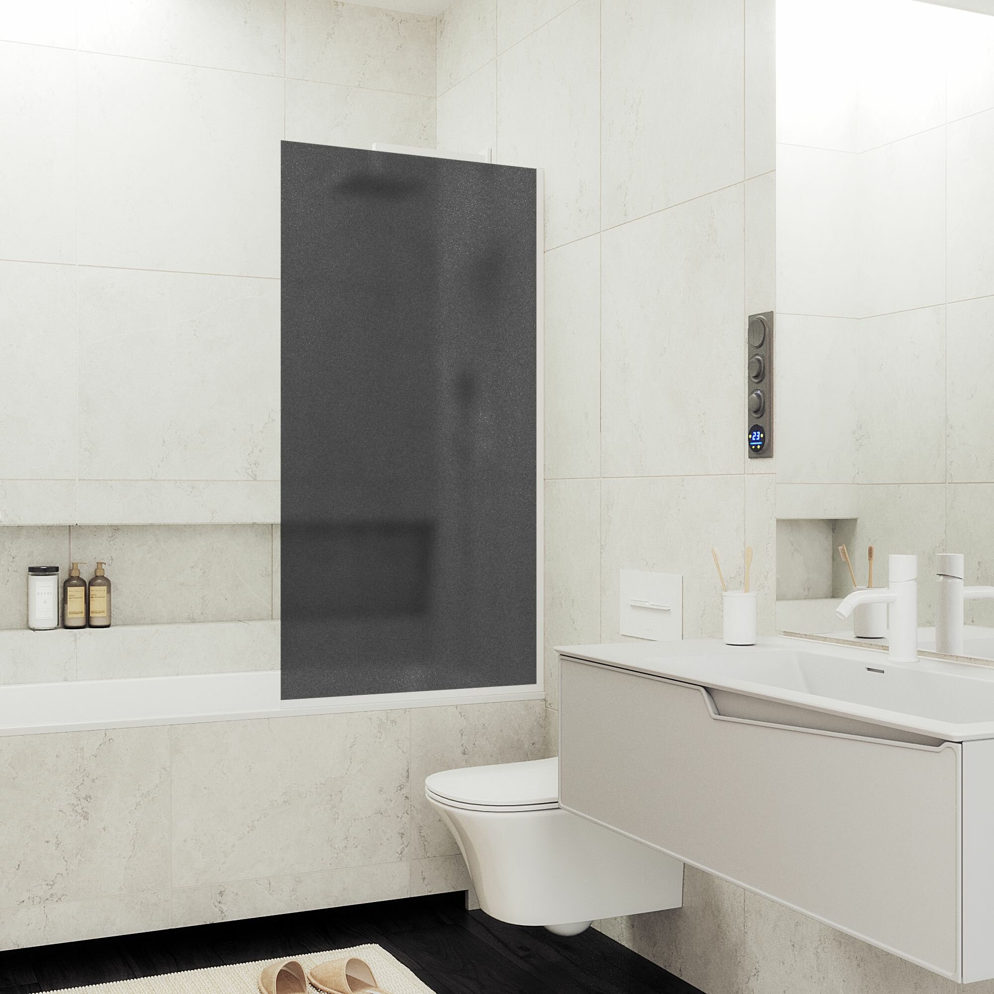 Шторка на ванну MaybahGlass в узком профиле, 8 мм, Стекло Графит матовый, 60x140 (MGV-86-1у)