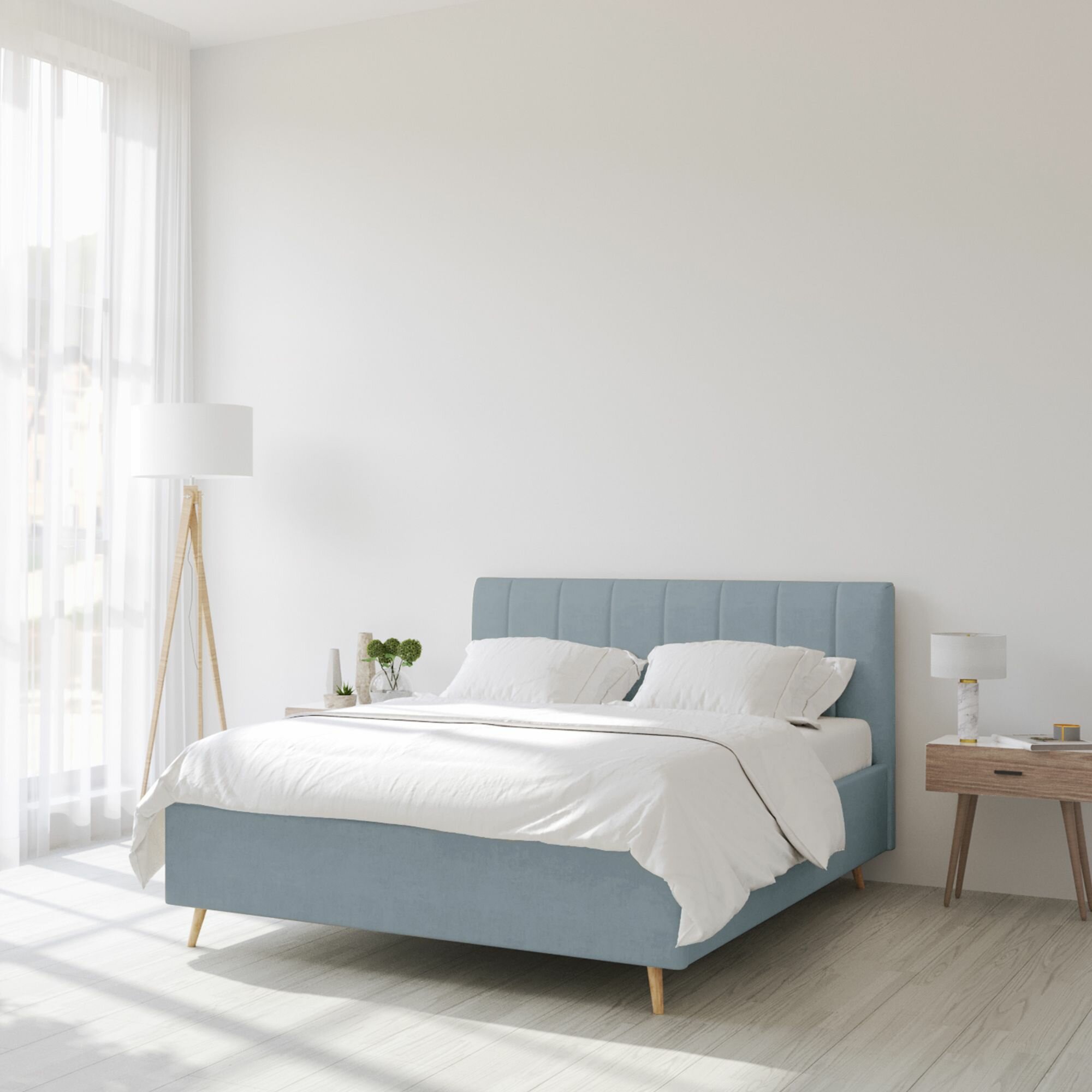 Двуспальная кровать 120х200 с подъемным механизмом, "York" с мягким изголовьем для дома, для спальни, ортопедическое основание, с ящиком для белья. Велюр голубой Teddy 028