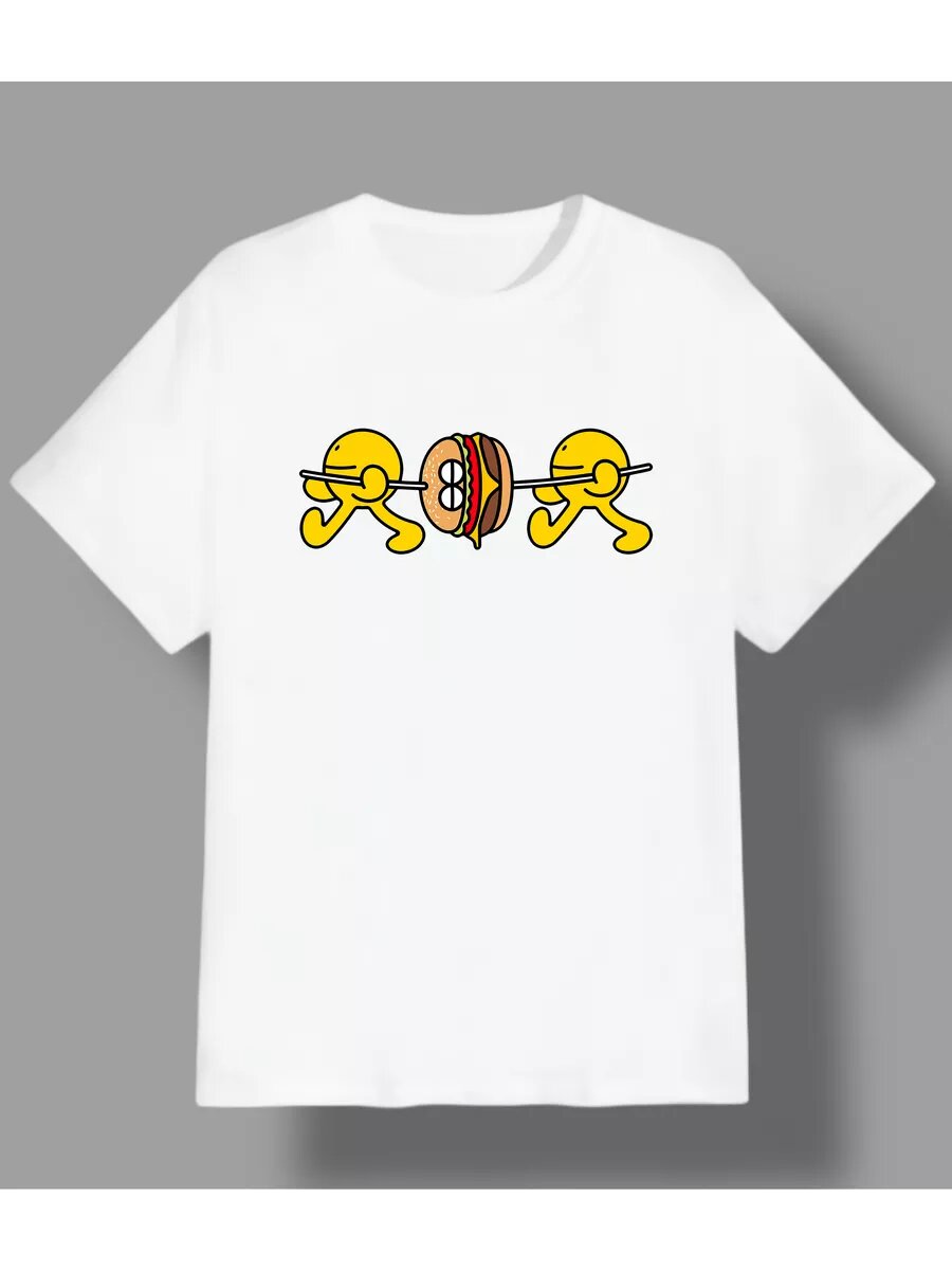 Футболка смайлики несут бургер