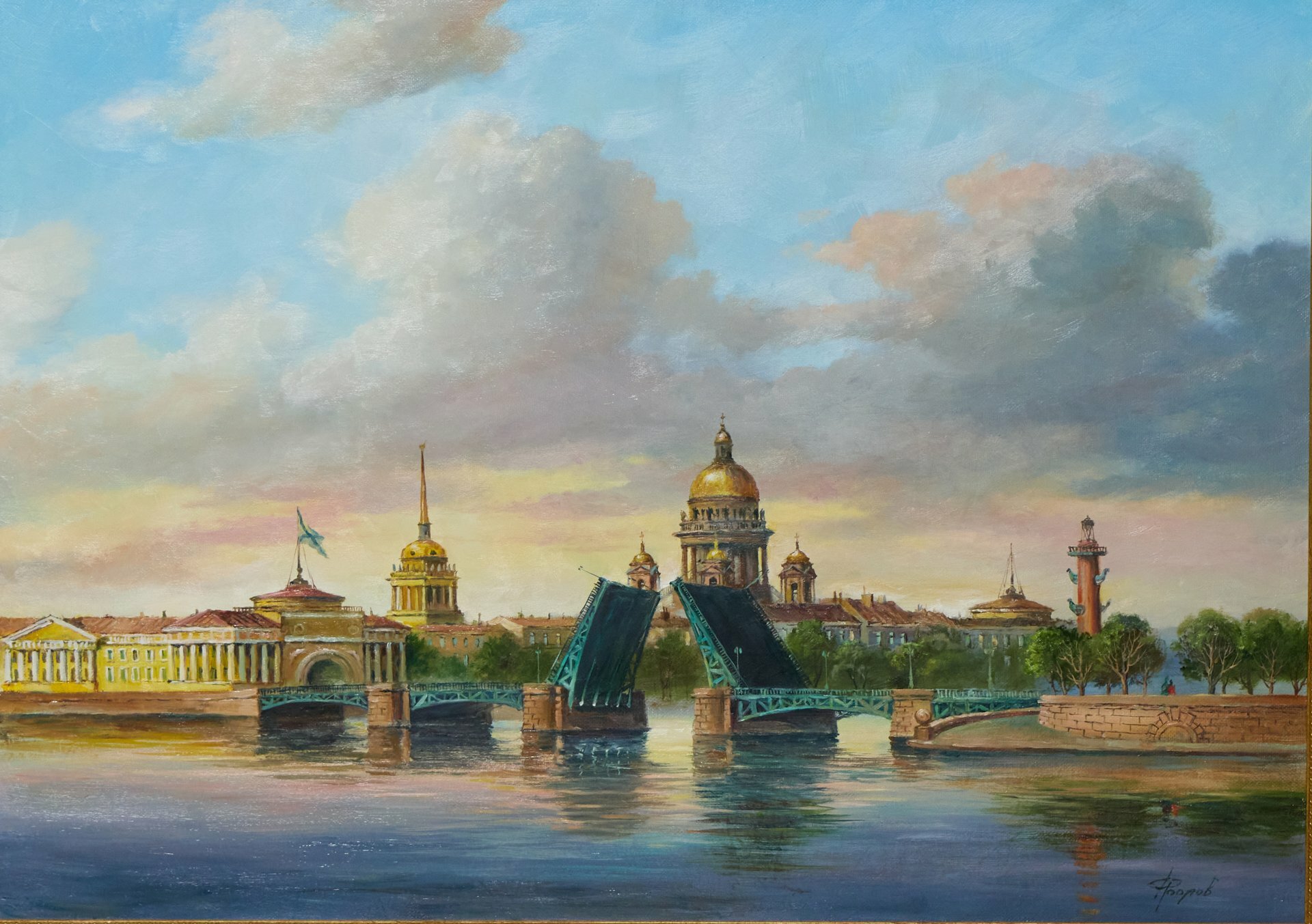 Дворцовый мост, Дмитрий Тишков, Реализм, Лён, Масло