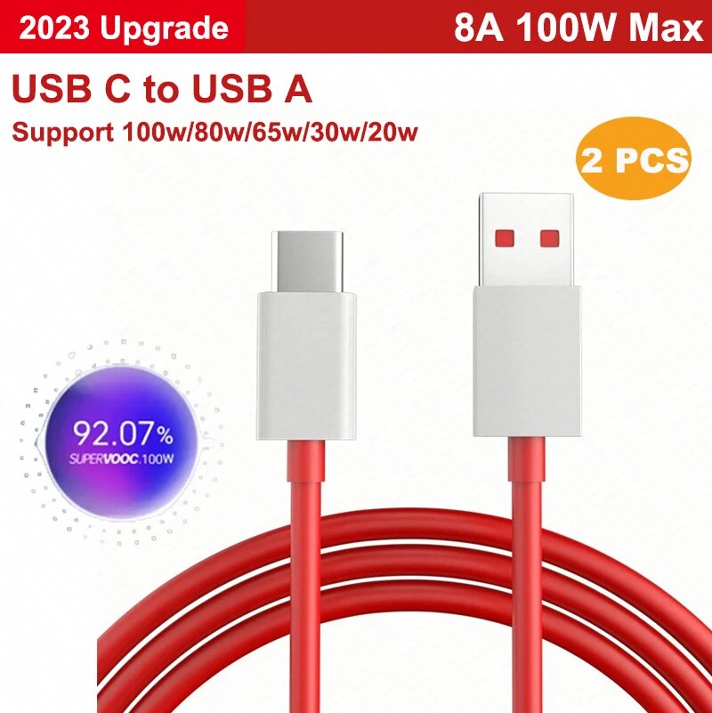 Оригинальный кабель Oneplus Warp Supervooc Usb Type C 100 Вт 80 Вт 65 Вт 0.35m, 2 pcs usb c to a