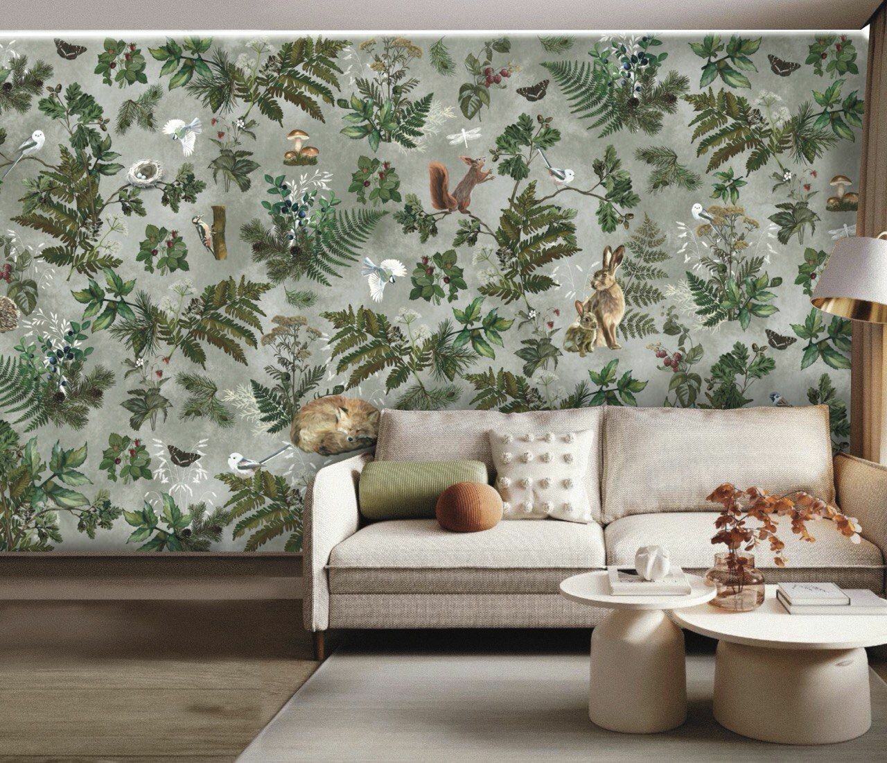 Обои бесшовные "Лесная история" серый (ширина 2550мм х длина 2500мм)