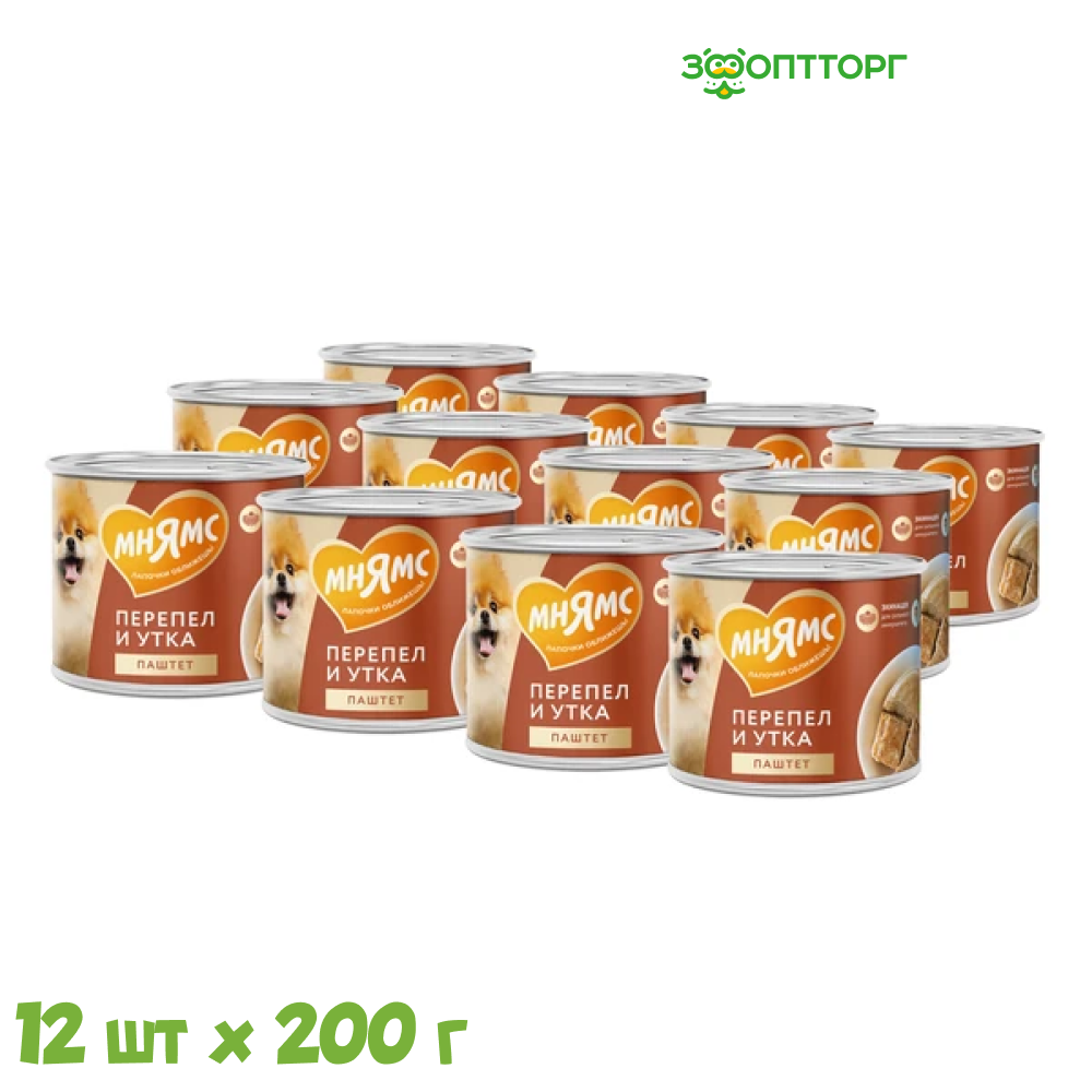 Мнямс "Сильный иммунитет" консервы для собак всех пород (паштет) Утка, 200 г. упаковка 12 шт