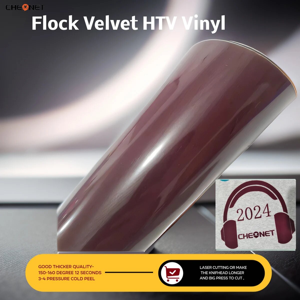 CHEONET 3D бархатный винил для термопечати разные цвета Бордовый, 25cm x 100cm, Maroon 17