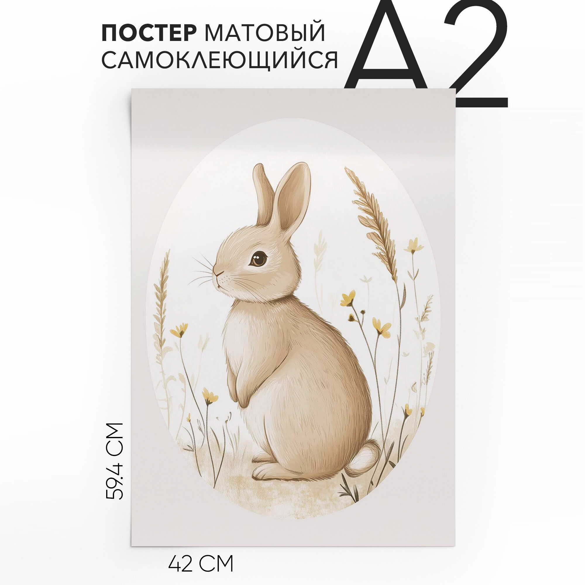 Постеры для комнаты, детский, большой A2 Зайчик, влагостойкий, для декора