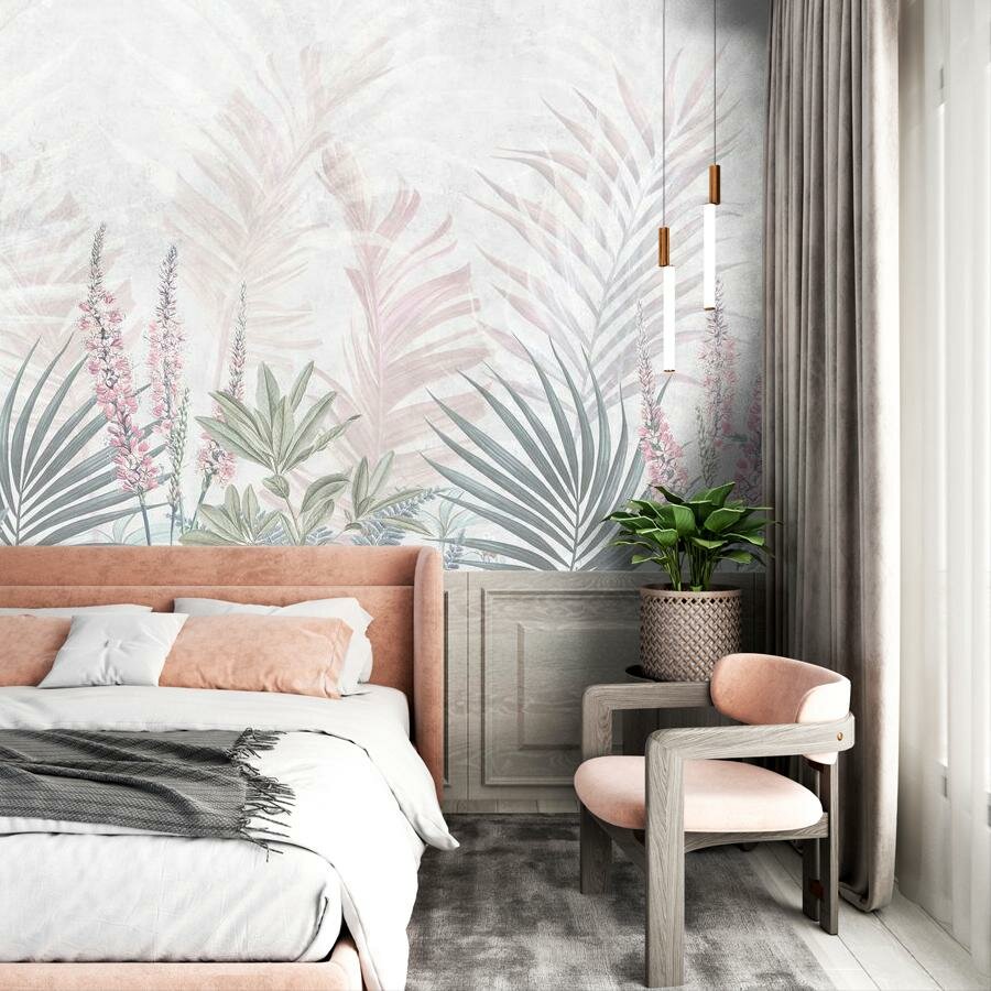 Фотообои Тропический принт 12-1852-S-Флок 270 x 200 см (ВхШ) Бесшовные, флизелиновые, влагостойкие обои