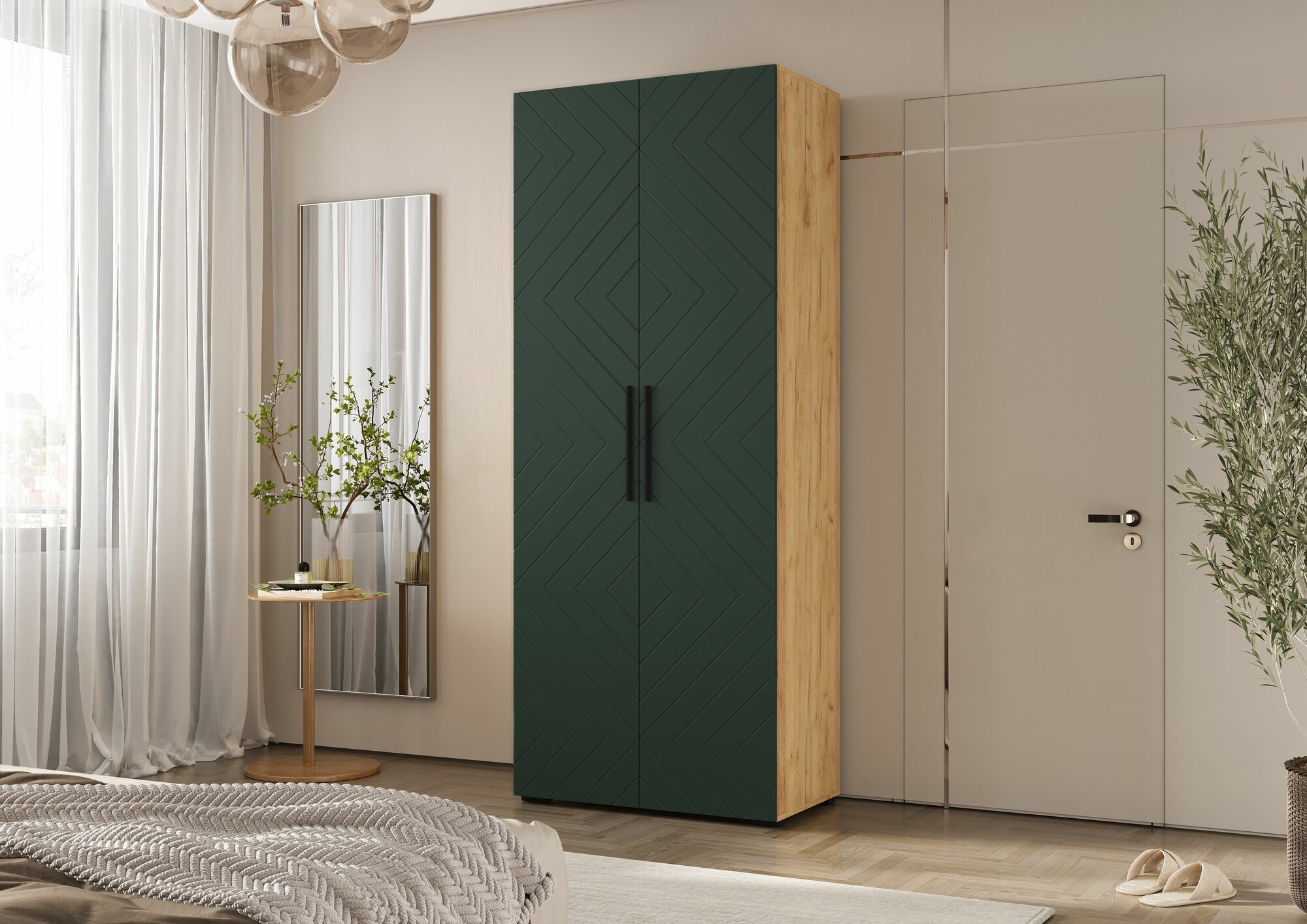 Флэш Шкаф 2-х ств. 900 мм Браш Мени Грин, Дуб Крафт