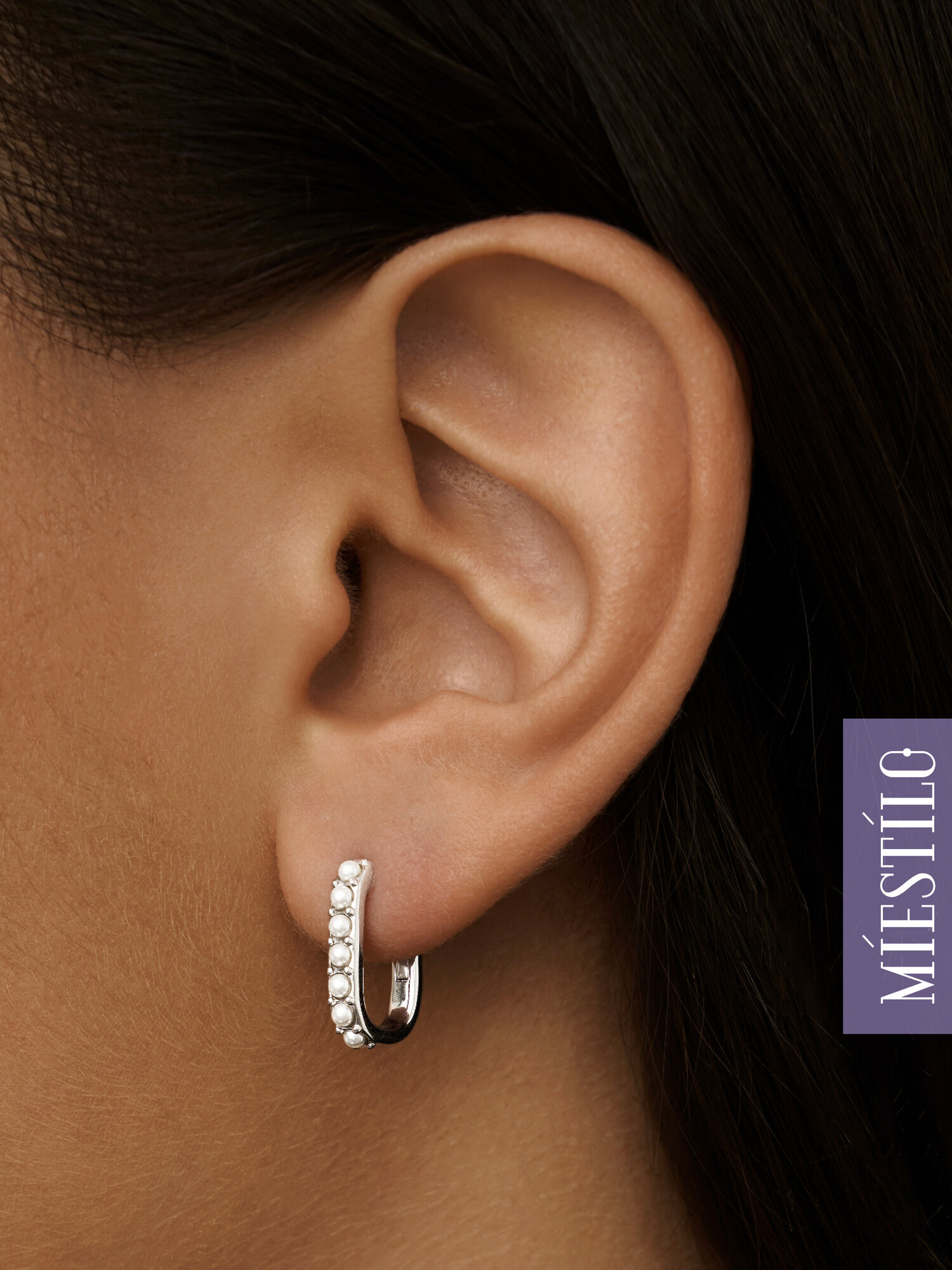 Серьги конго, серебро, 925 проба, родирование, жемчуг имитация