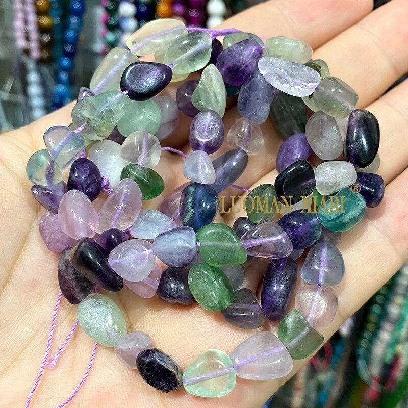 Бусины из натурального камня LUOMAN XIARI 8-10 мм, турмалин, ларимар, топаз, Фиолетовый, fluorite