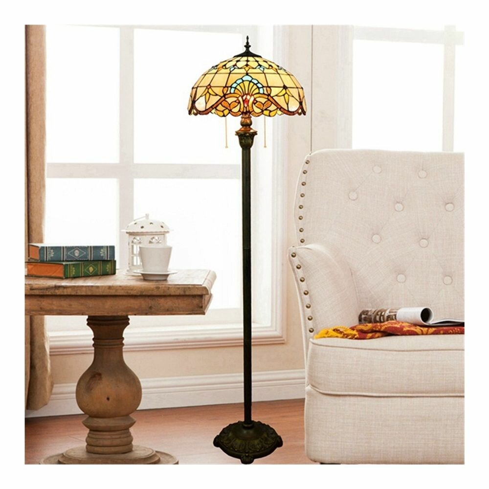 Европейский витражный торшер Тиффани в стиле ретро, вертикальная стеклянная лампа