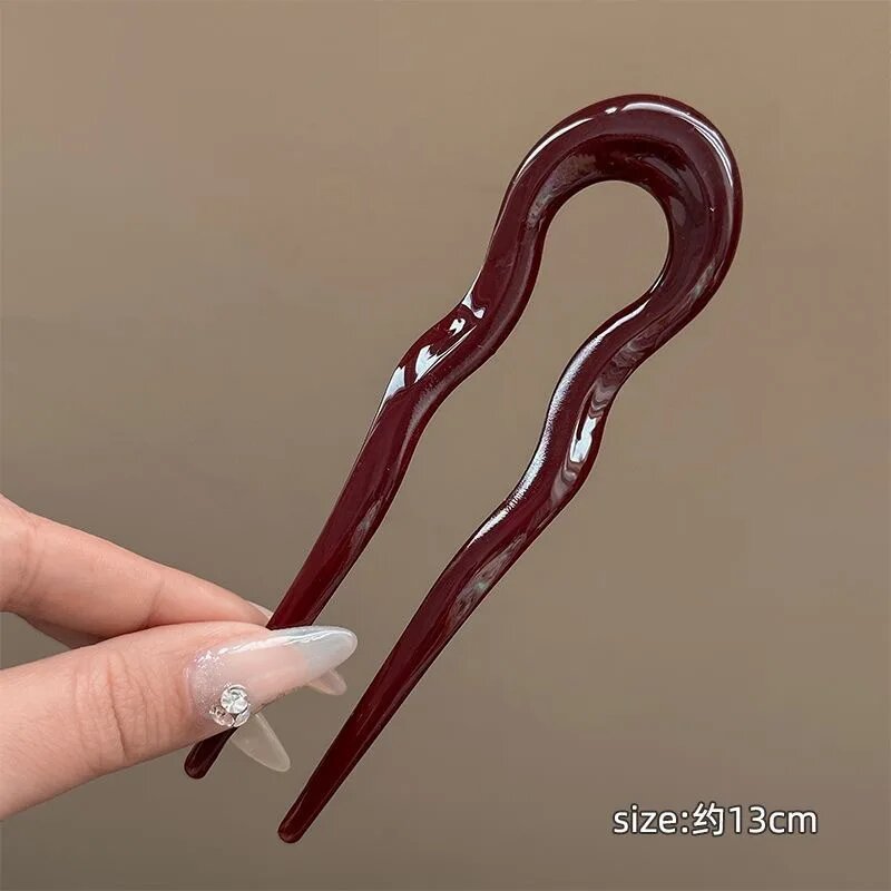 U-образная заколка для волос, модная акриловая шпилька для волос из ацетата черепахового Бордовый, 1