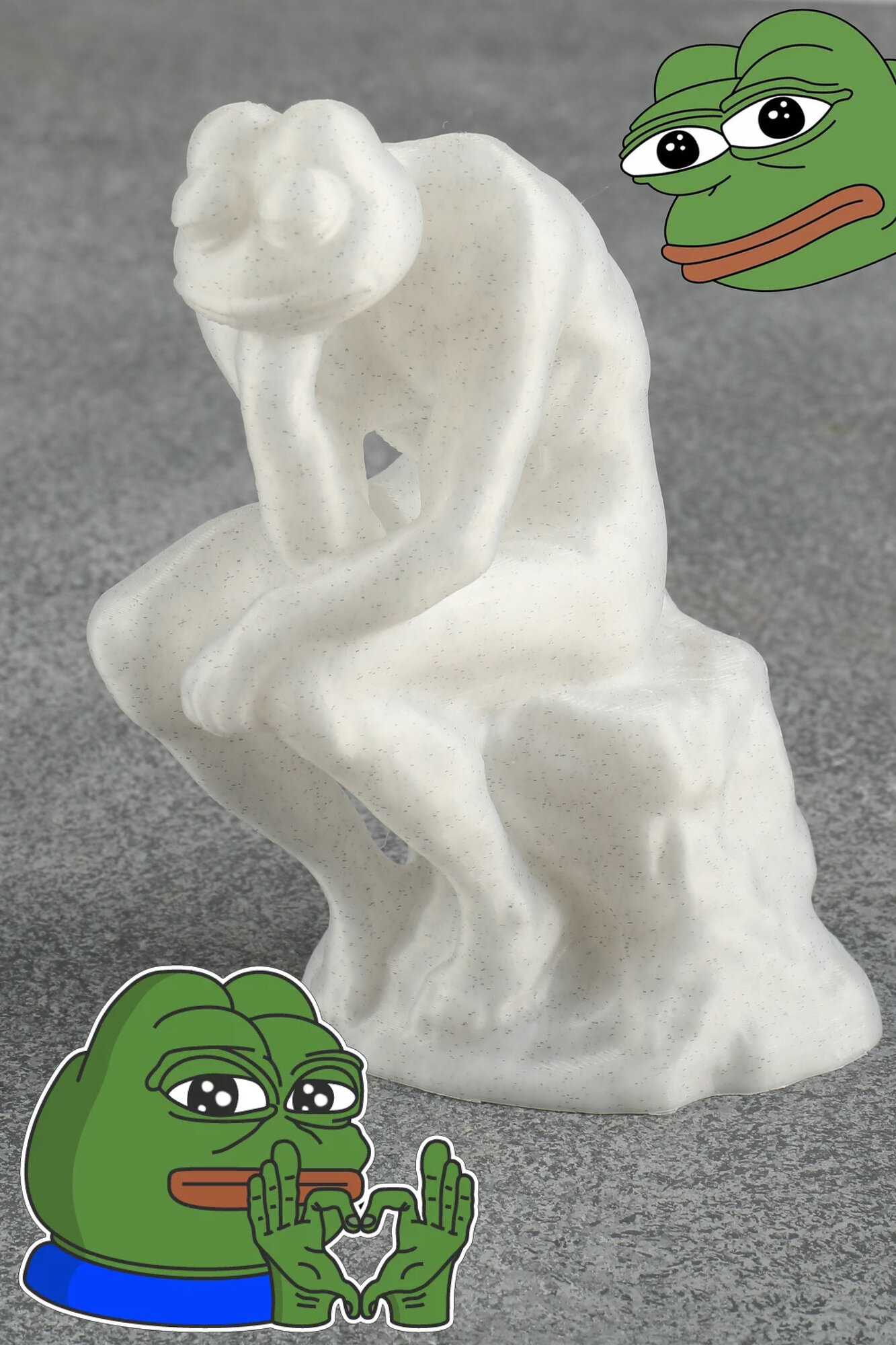 Статуэтка "Лягушка Пепе", ручная работа, мраморный PLA пластик, 14,5 см