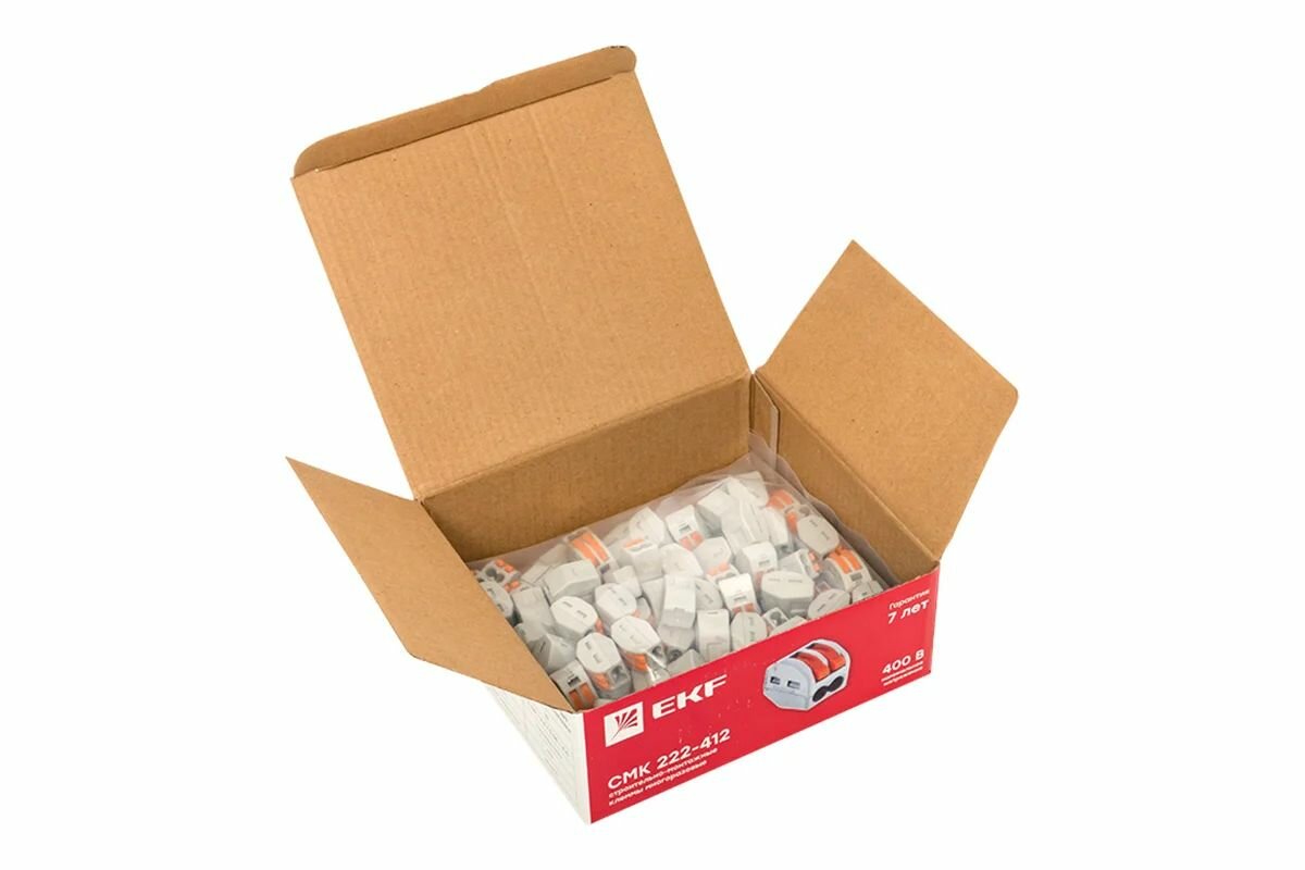 Клемма соединительная для проводов, быстрозажимная СМК 222-412 2-проводная 0.08-2.5кв. мм с рычагом (уп.100шт) PROxima EKF plc-smk-412