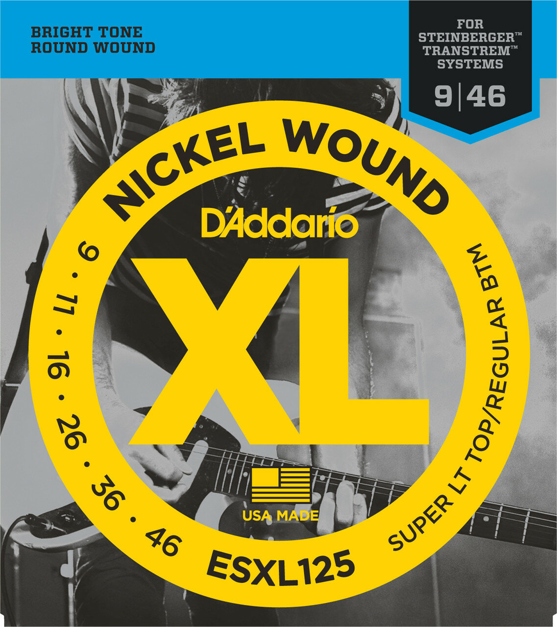 D'ADDARIO ESXL12 NICKEL WOUND SUPER LIGHT TOP/ REGULAR BOTTOM 9-46 струны для электрогитары HEADLESS, никелерованная сталь, 9-46