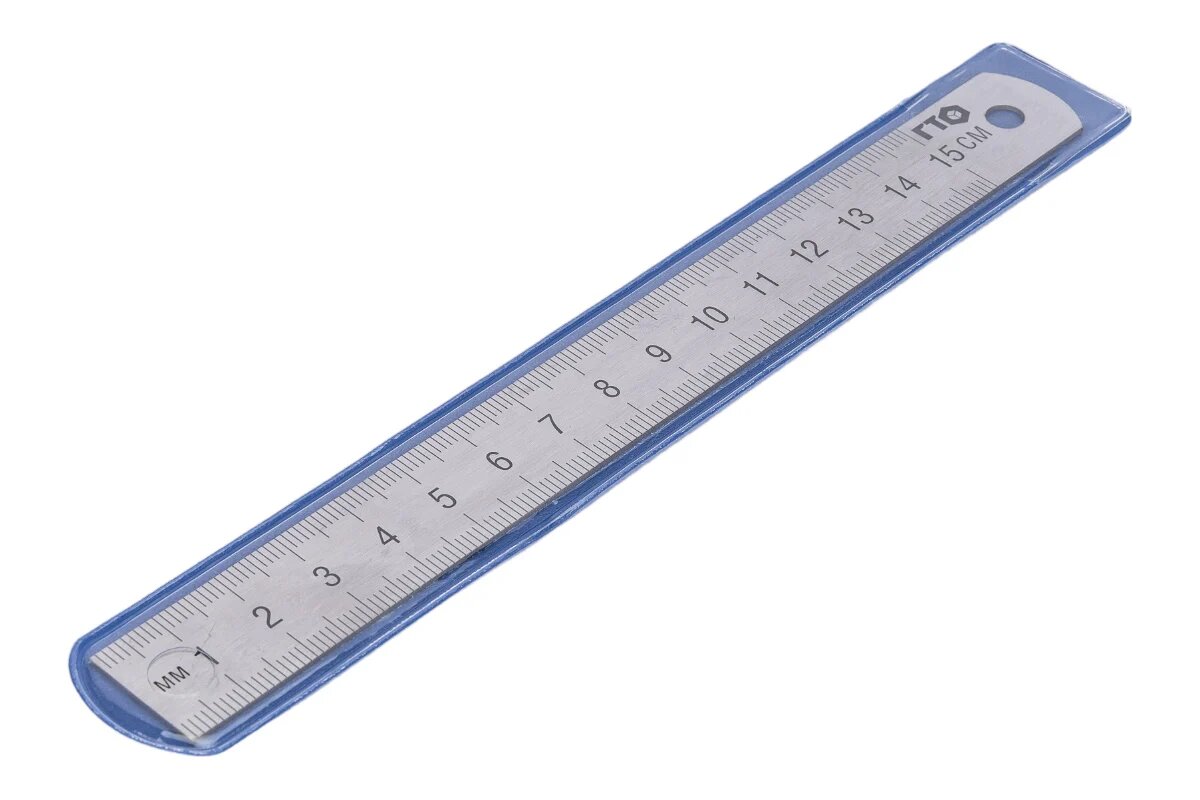 Металлическая линейка ГТО SR15001 150 мм с травленной двусторонней шкалой, материал металл, длина 171 мм, точность 1 мм, ГОСТ 427‑75