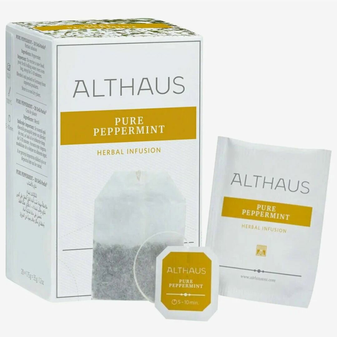 3шт, Чай травяной Althaus/Альтхаус Pure Peppermint/Чистая Мята, в пакетиках, 20 шт