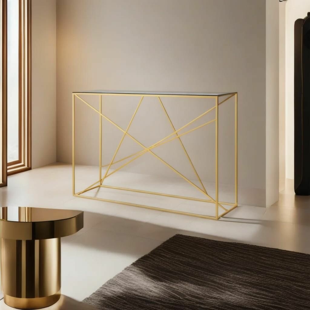 Консольный столик, туалетный столик патерсон 1400х875х280мм (золото/стекло серое графит)