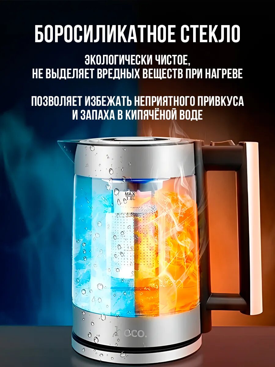 Электрический чайник стеклянный с подсветкой Hoco HA01A 1,8 л — фото 1
