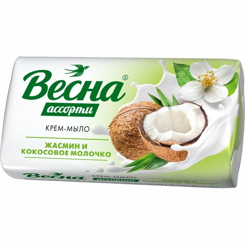 Крем-мыло Весна Мыло туалетное Ассорти жасмин и кокосовое молочко 90гр (6205)