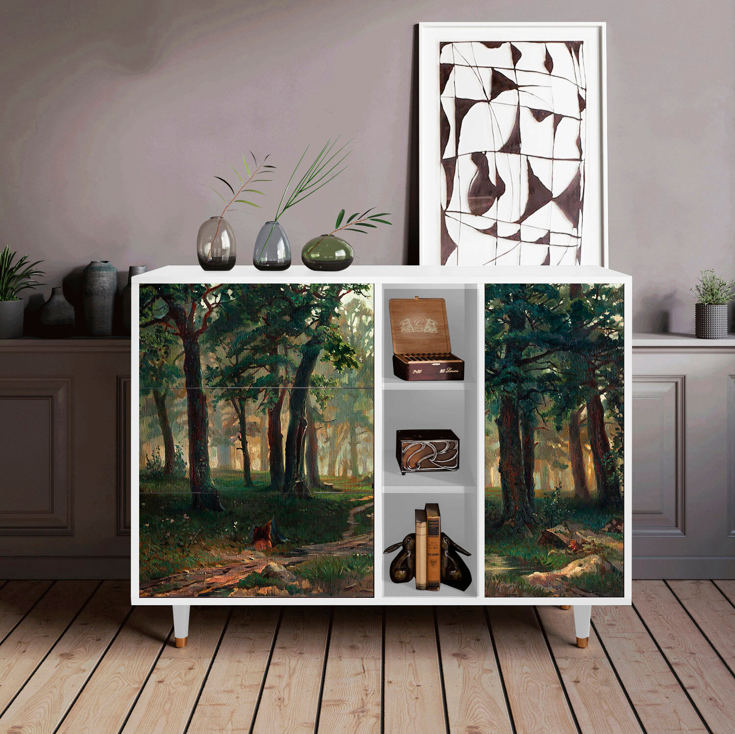 Комод - STORYZ - BS2 Rain in the Oak Forest by Ivan Shishkin, Разер - 125 x 97 x 48 см , Цвет корпуса - Белый