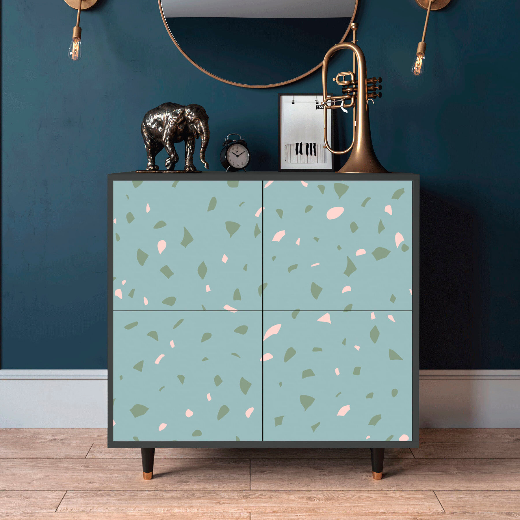 Комод - STORYZ - BS3 Blue Drops, Размер - 94 x 96 x 48 см, Цвет корпуса - Антрацит
