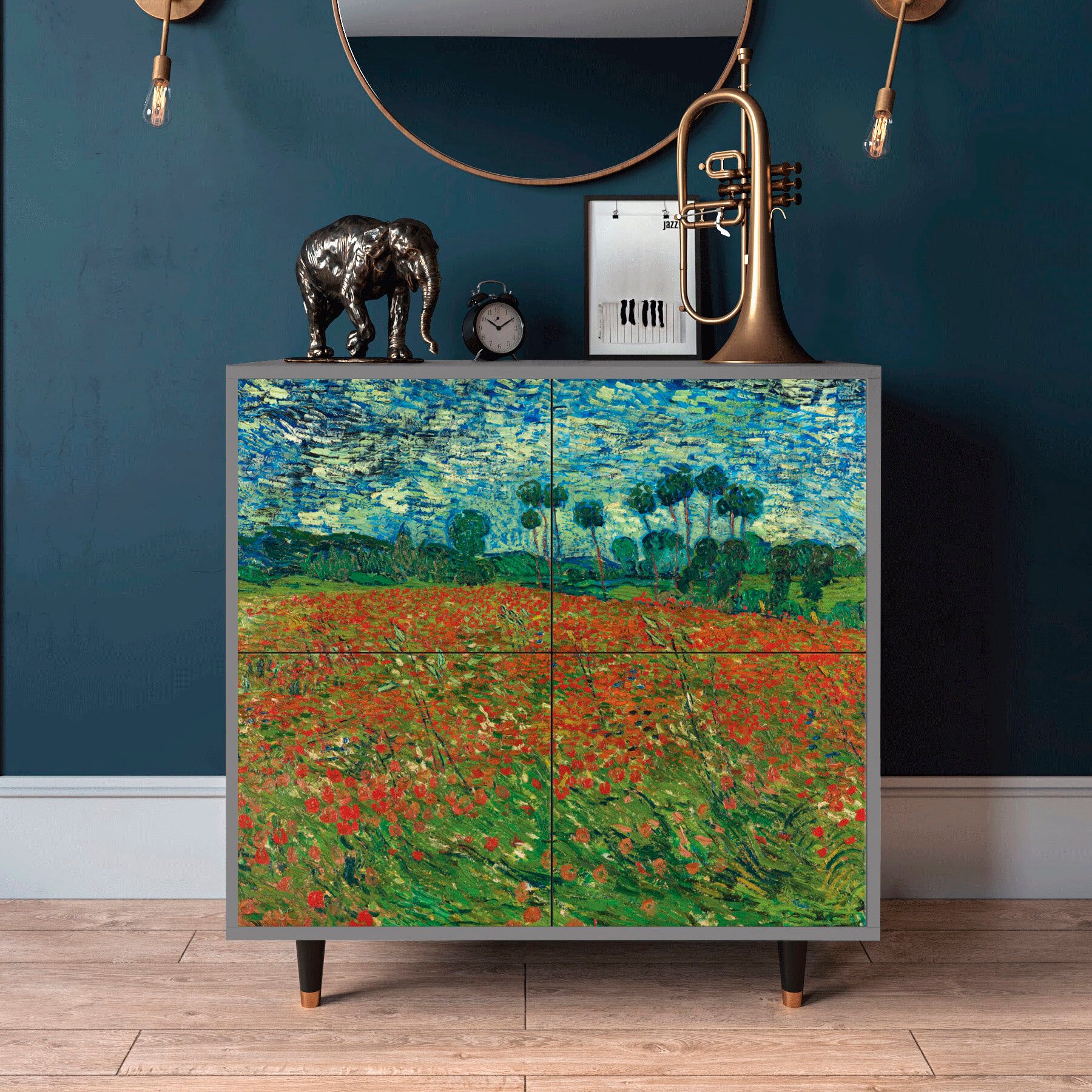 Комод - STORYZ - BS3 Poppy field by Vincent van Gogh, Размер - 94 x 96 x 48 см, Цвет корпуса - Серый