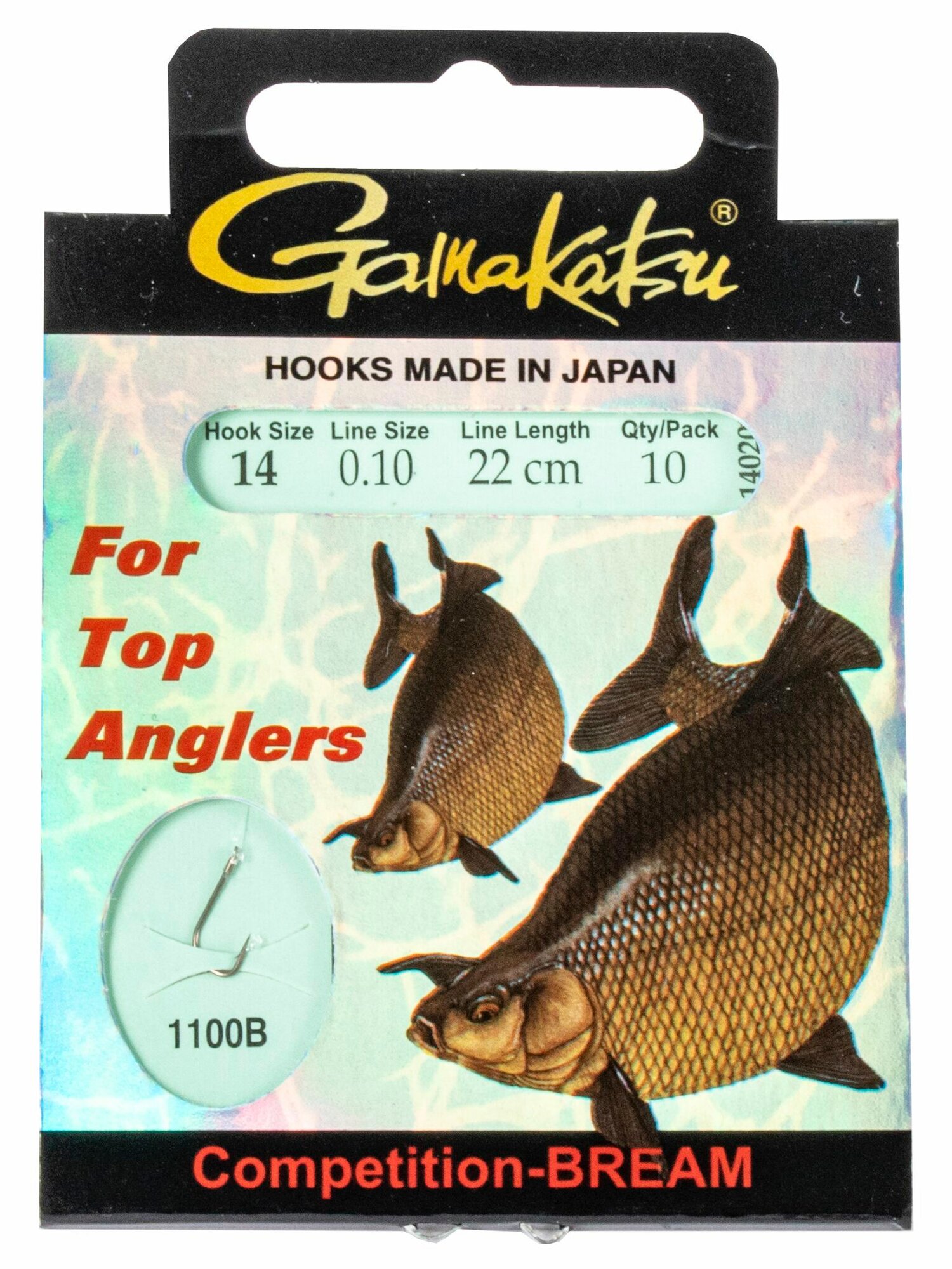 Крючки для рыбалки с поводком металлические набор на щуку и сома, Gamakatsu Booklet BREAM COM 1100B разм. 14-0.10мм 22см 10шт, снасти карповые летние Япония