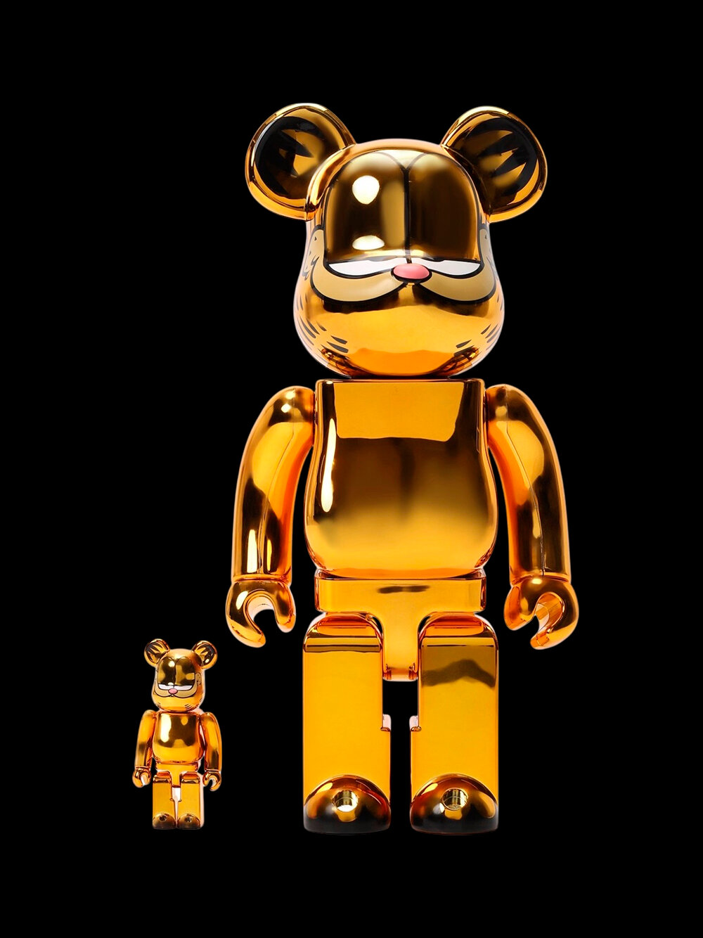 Коллекционная оригинальная фигура Bearbrick Garfield Gold Chrome Ver. 400% 100% / 28 см высота / Золотой