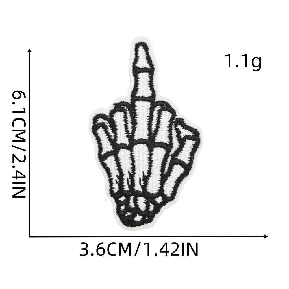 Нашивка скелета руки, 6.1x3.6 см, 1.1g, Черный