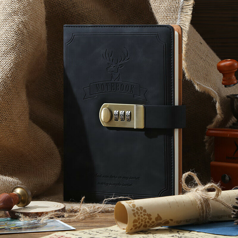 [Lowest Price Online] Faramon Vintage Password Notebook with Lock, Creative Diary, Simple Notebook, A5 Thick Journal, Notebook for Students, Stationery, Memo Pad, Black