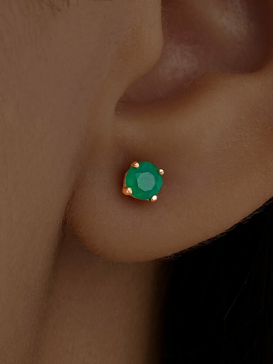 Серьги пусеты, красное золото, 585 проба, хризопраз