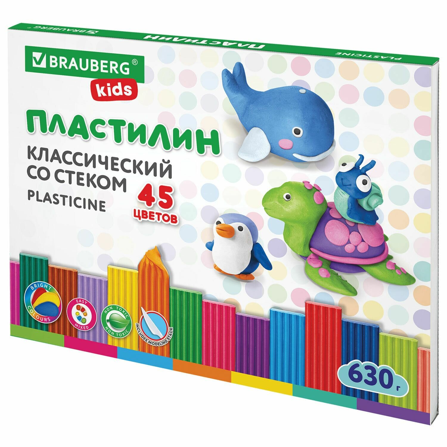 Пластилин Brauberg классический, 45 цветов, 630 г, стек