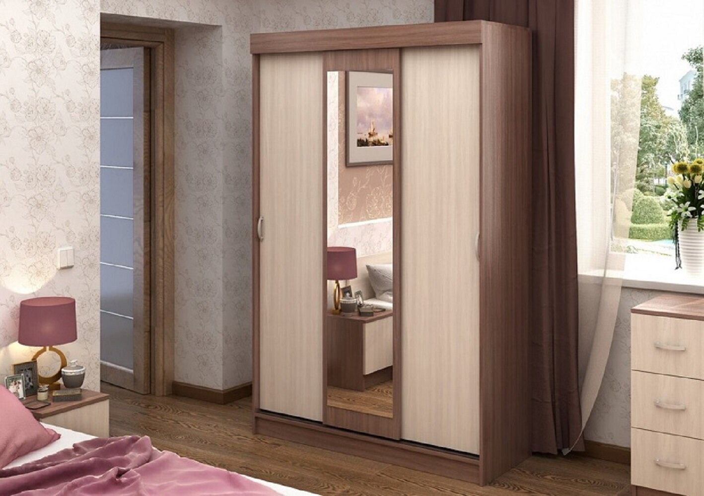 Шкаф купе для одежды ДМ 130х202х51,6 см, цвет ясень шимо темный/ясень шимо светлый